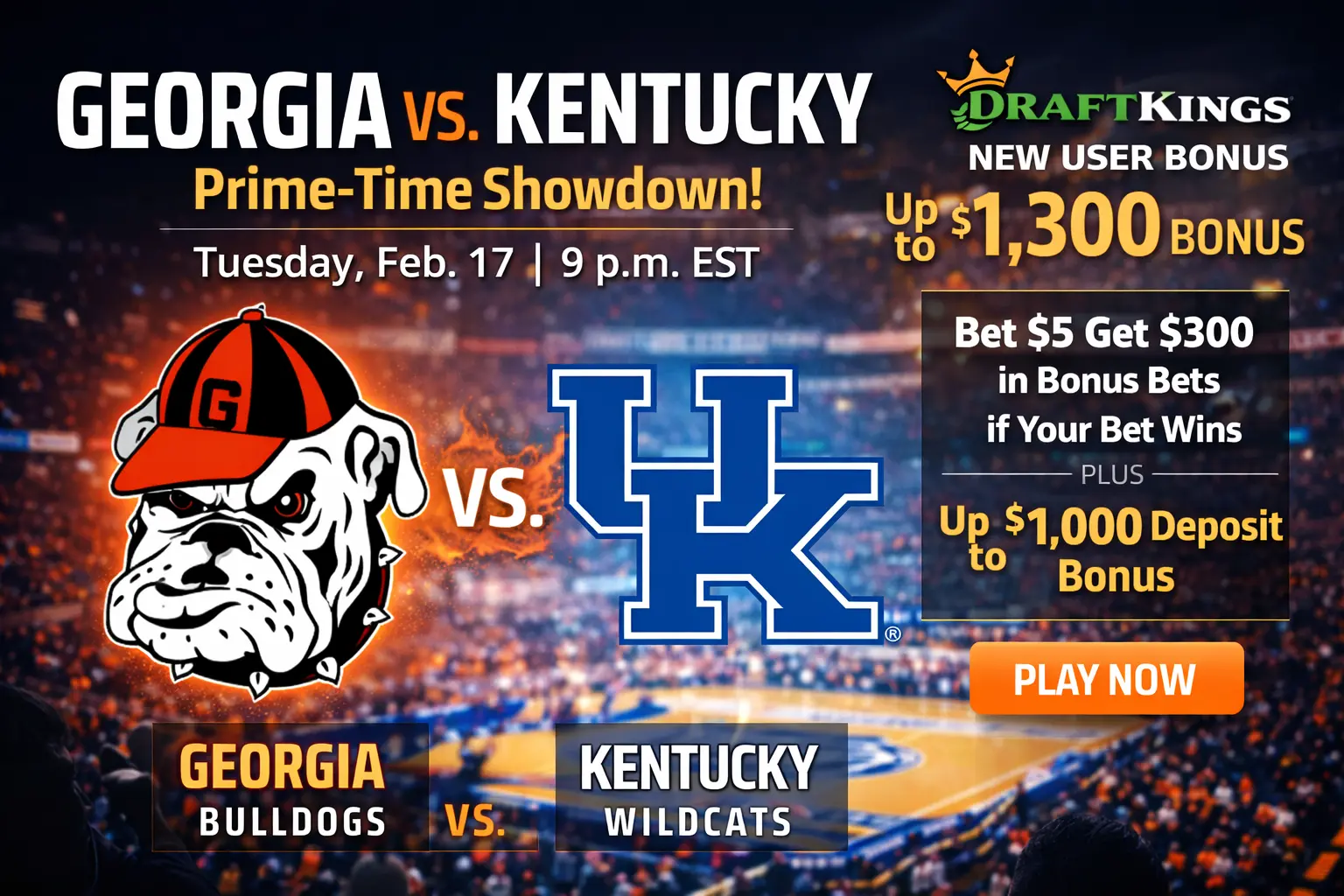 Georgia Bulldogs at Kentucky Wildcats: DraftKings $1,300 Bonus